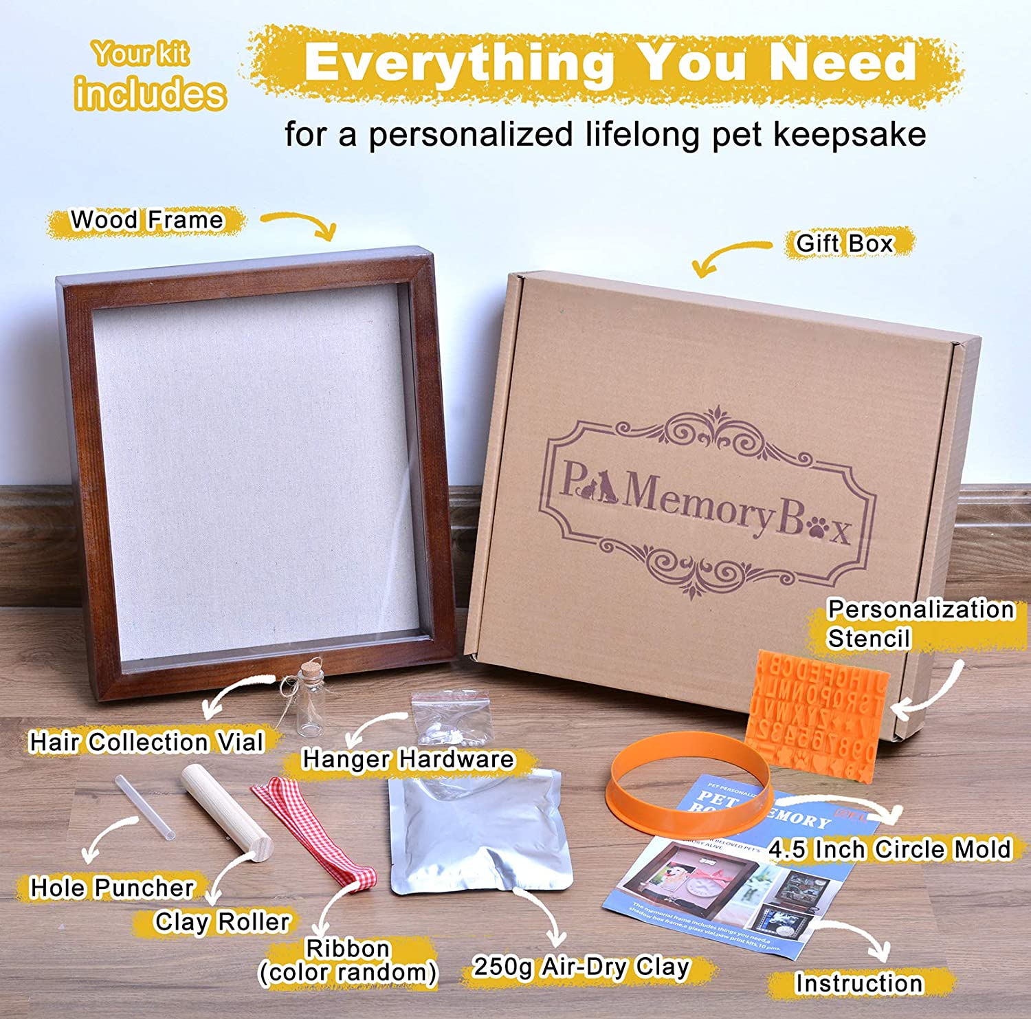 Pet Memorial Shadow Box with Clay Paw Print Impression Kit – Pet Memory ...